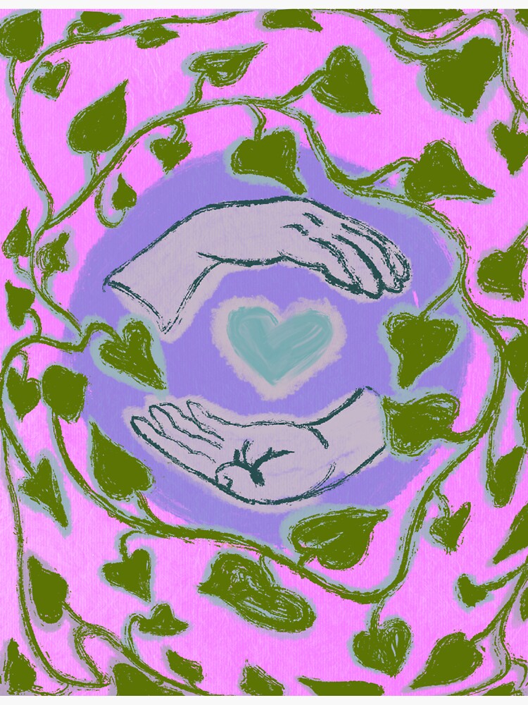 "Heart in Hands, Purple Pothos, Digital Screenprint" Sticker by ...