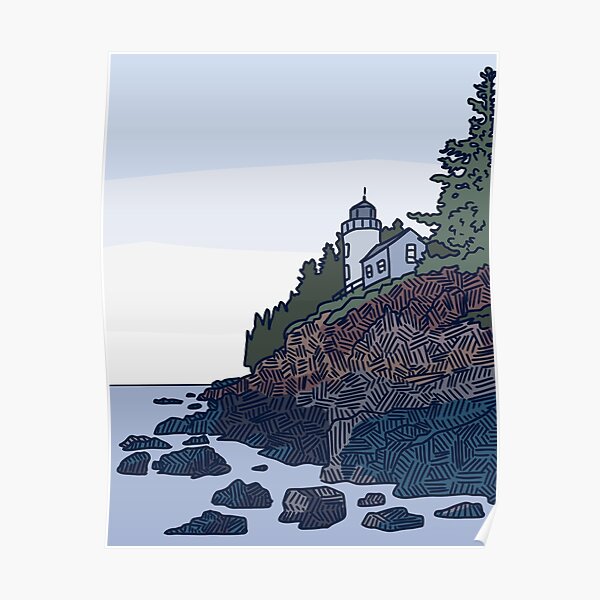 "Lighthouse Cliff with Hatching" Poster for Sale by redvioletart ...