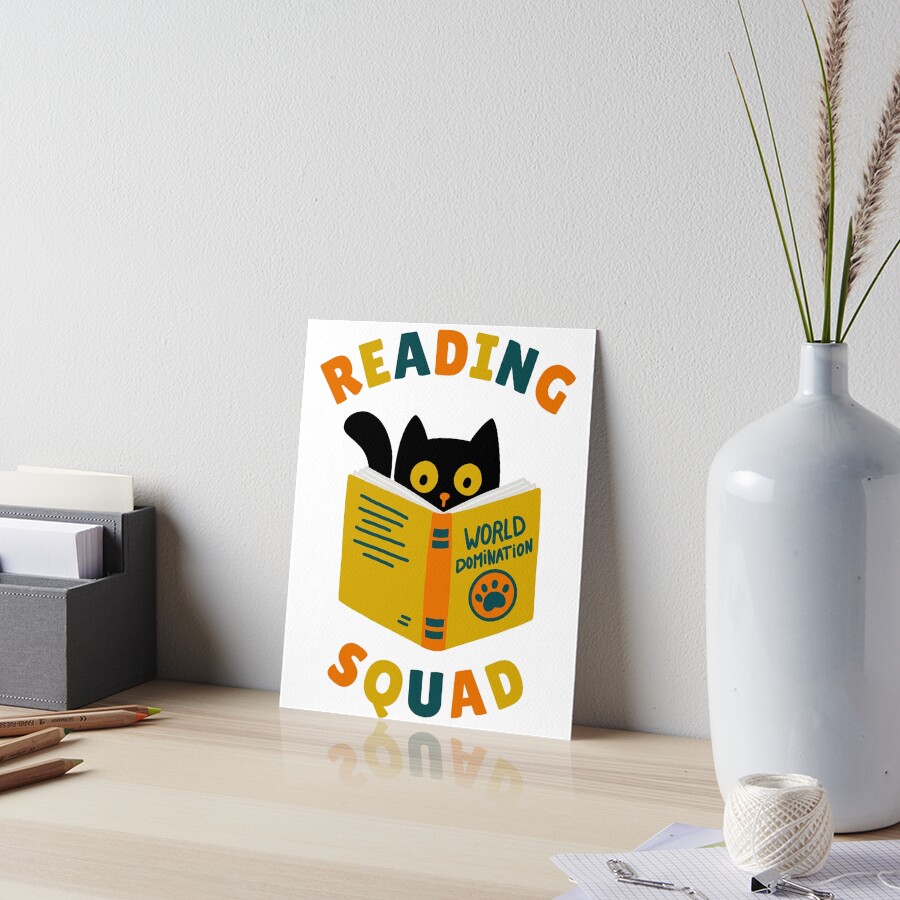 "Reading Squad Cat and Book For Teacher Coaches and Librarian" Art ...