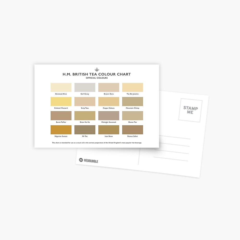 "H.M. British Tea Colour Chart" Postcard by willmayor | Redbubble