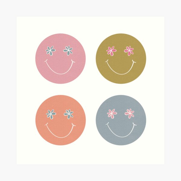 "Cute Pastel Groovy Smiley Faces Set - Smiley Face Pack" Art Print for ...