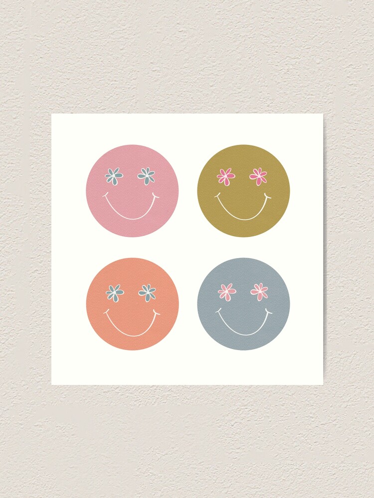 "Cute Pastel Groovy Smiley Faces Set - Smiley Face Pack" Art Print for ...