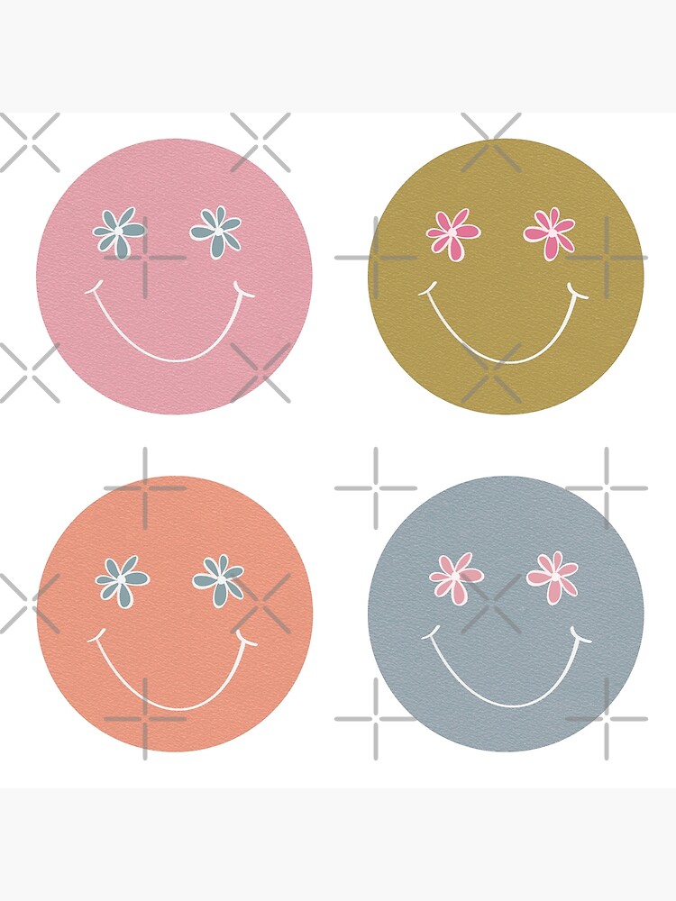 "Cute Pastel Groovy Smiley Faces Set - Smiley Face Pack" Art Print for ...