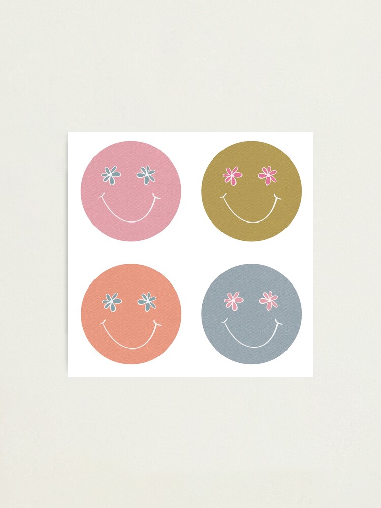 "Cute Pastel Groovy Smiley Faces Set - Smiley Face Pack" Photographic ...