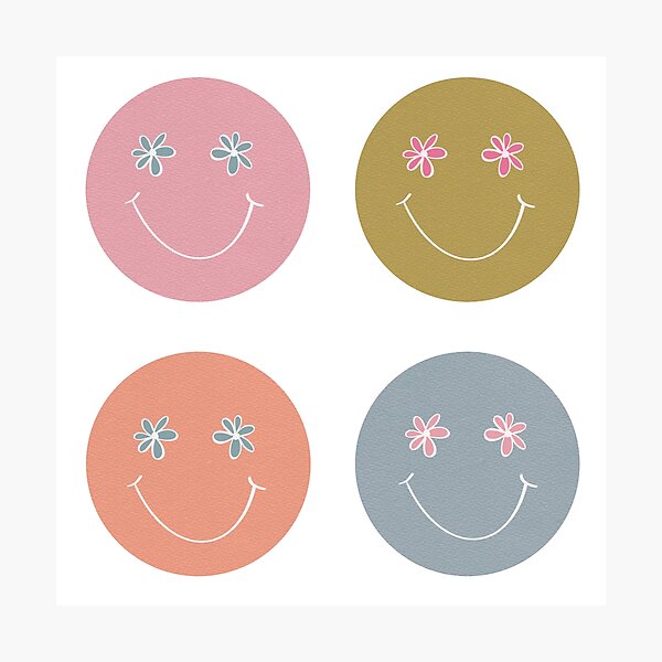 "Cute Pastel Groovy Smiley Faces Set - Smiley Face Pack" Photographic ...