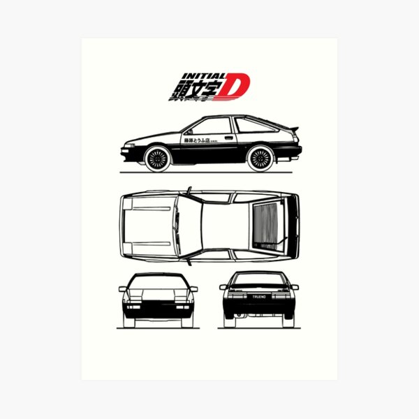 "Initial D AE86 Toyota Trueno Blueprint - White" Art Print for Sale by ...