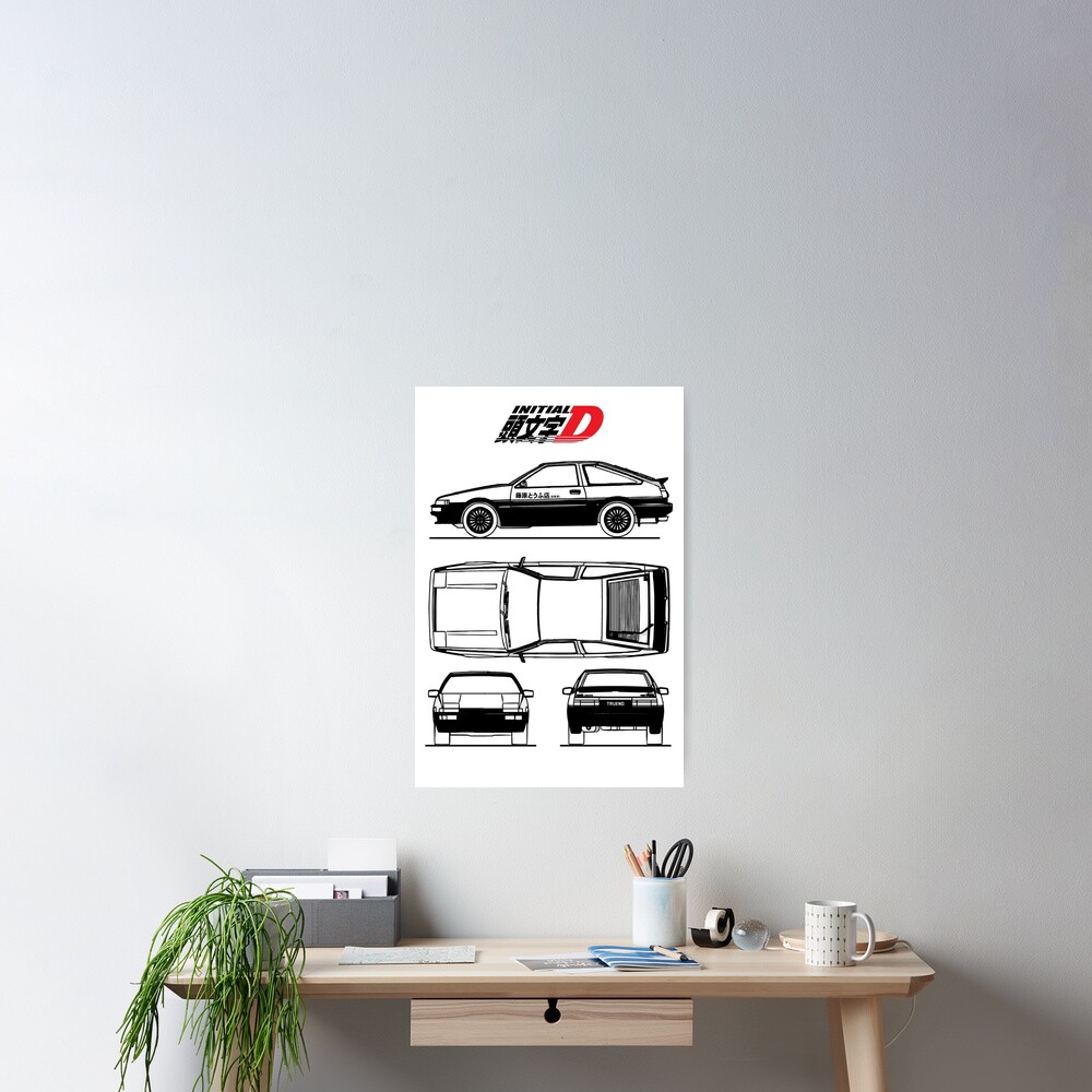 "Initial D AE86 Toyota Trueno Blueprint - White" Poster by ...