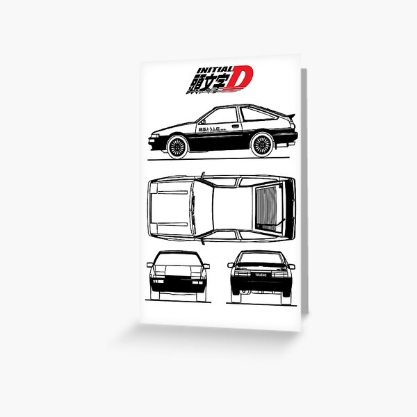 "Initial D AE86 Toyota Trueno Blueprint - White" Greeting Card by ...