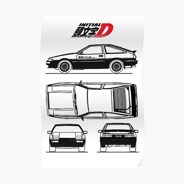 "Initial D AE86 Toyota Trueno Blueprint - White" Poster by ...