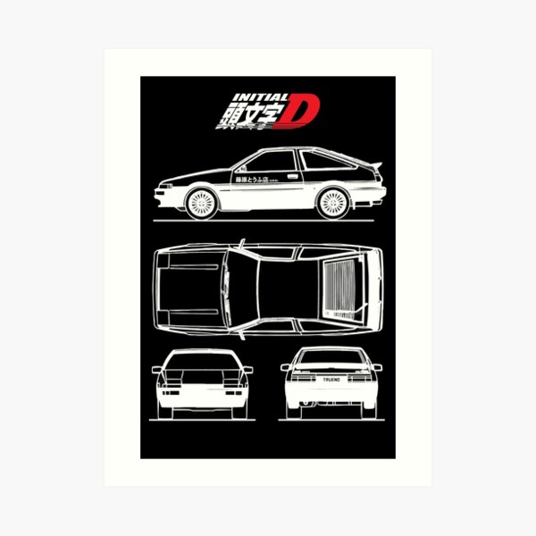"Initial D AE86 Toyota Trueno Blueprint - Black" Art Print by ...