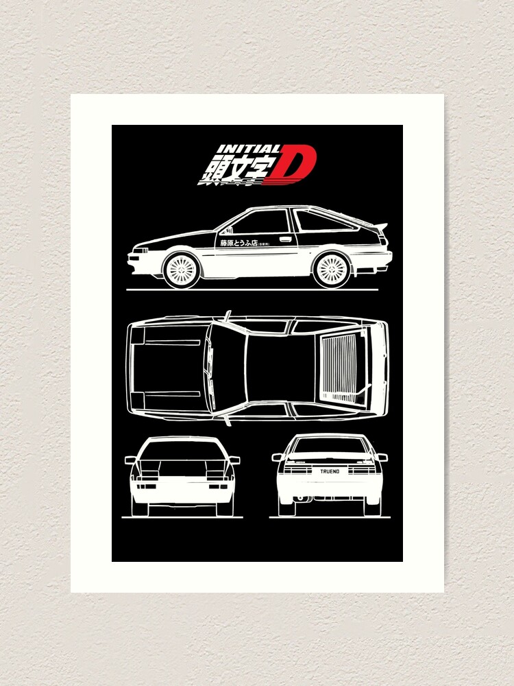"Initial D AE86 Toyota Trueno Blueprint - Black" Art Print by ...