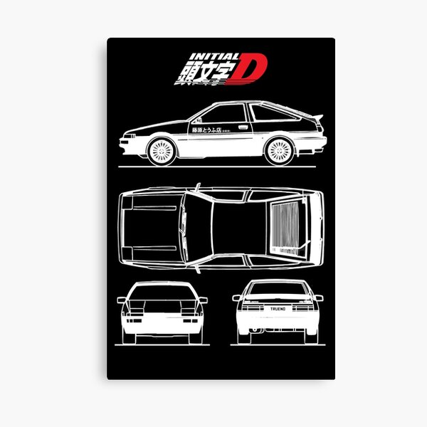 "Initial D AE86 Toyota Trueno Blueprint - Black" Canvas Print for Sale ...