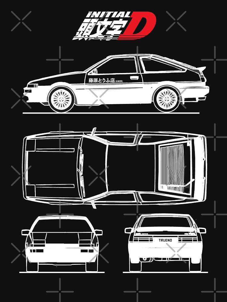 "Initial D AE86 Toyota Trueno Blueprint - Black" T-shirt for Sale by ...