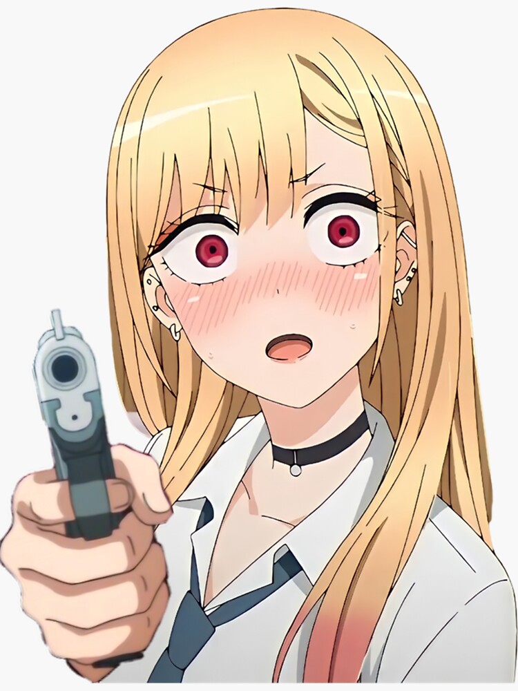 "Kitagawa Marin holds a gun Meme " Sticker for Sale by BCDesignCoBySar ...