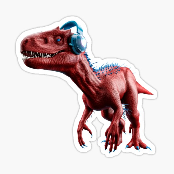 "red and blue tyrannosaurus rex t-rext earing music with phones ...