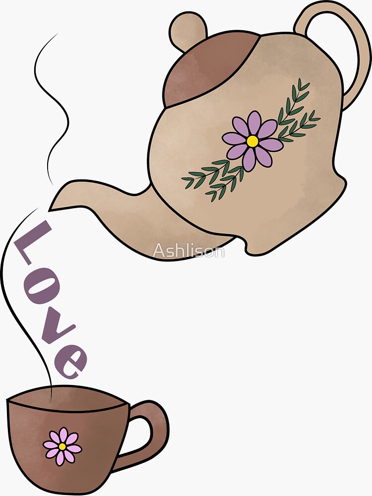 "Tea pot , text love" Sticker by Ashlison | Redbubble