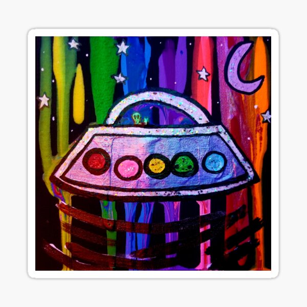 "Neon Rainbow UFO artwork" Sticker by Alanaprojects | Redbubble