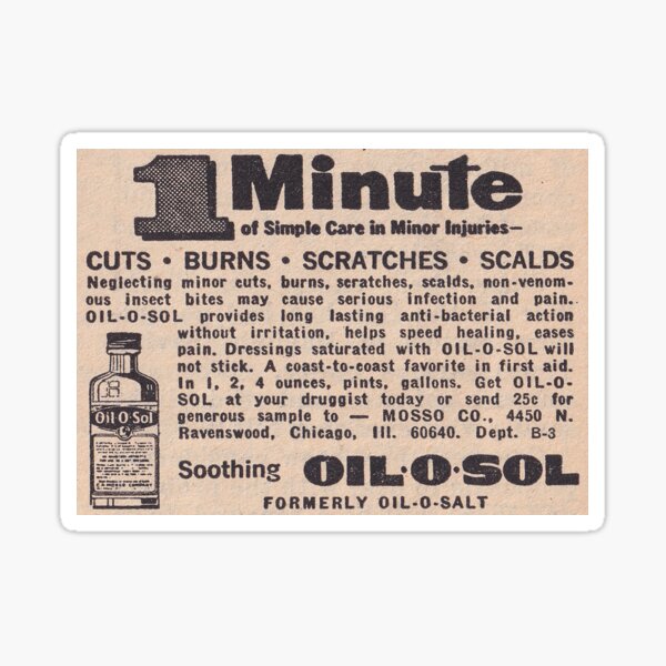 "Soothing Oil-O-Sol | Magazine advertisement" Sticker by putrid ...