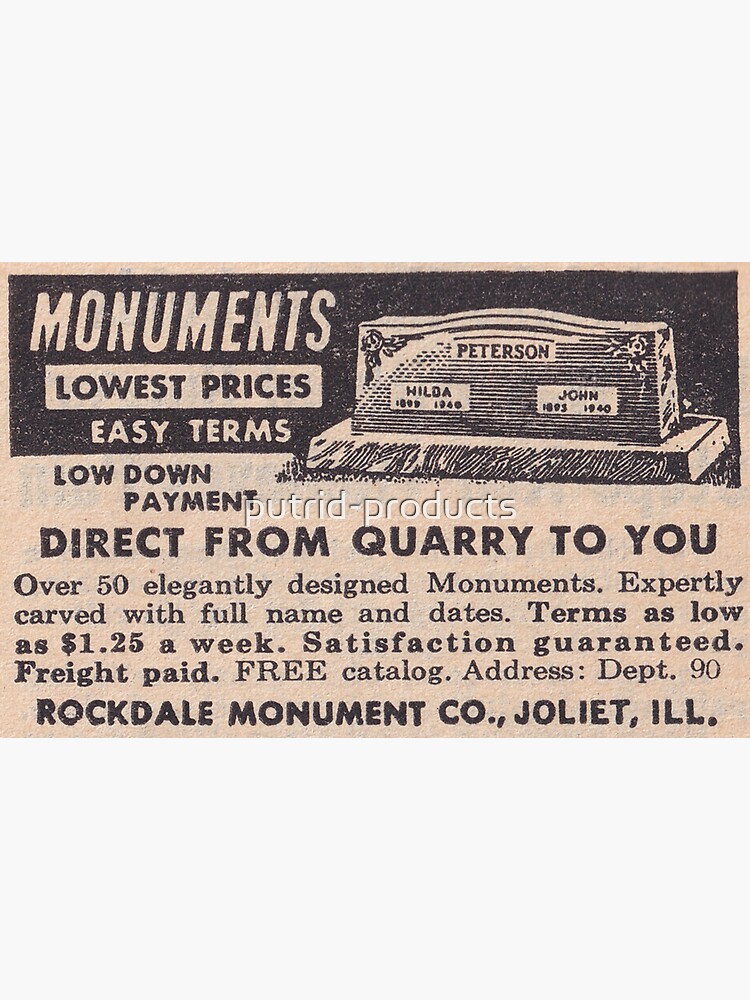 "Monuments direct from quarry! | Magazine advertisement" Sticker by ...