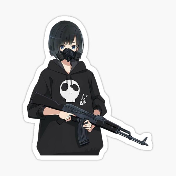 "Anime girl with gun" Sticker by Anonylove | Redbubble