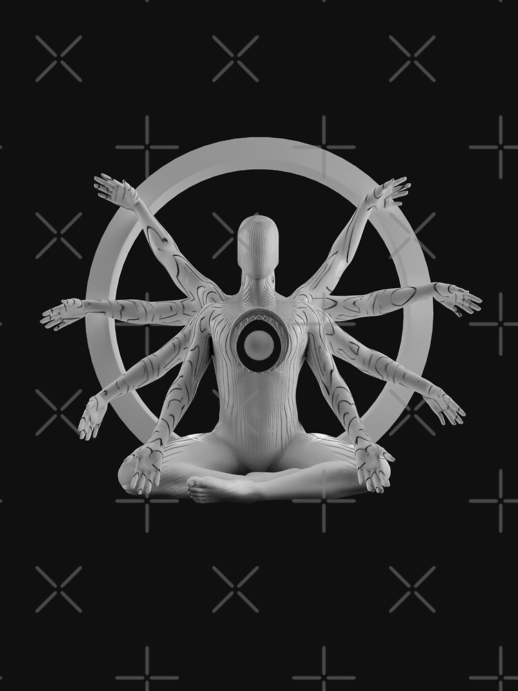 "abstract modern human in davinci pose flying and meditating" T-shirt ...