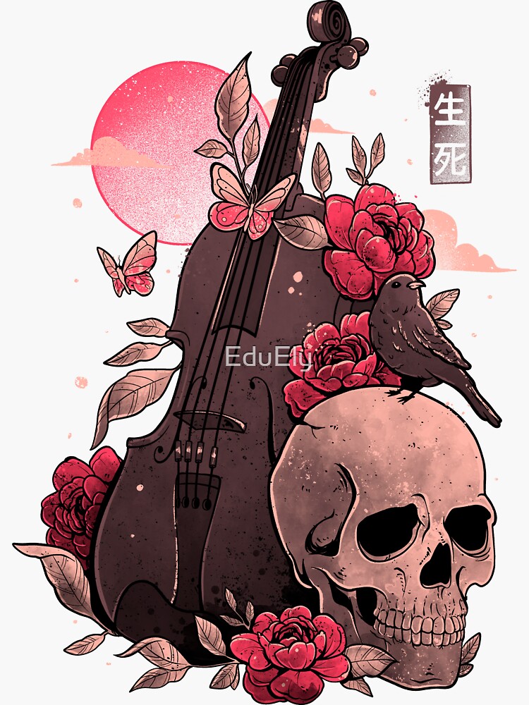 "Death and Music - Cello Skull Evil Gift " Sticker by EduEly | Redbubble