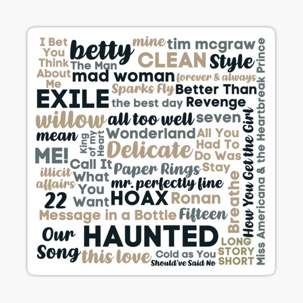 "Taylor Swift Song Collage" Sticker by sarahswiftie | Redbubble