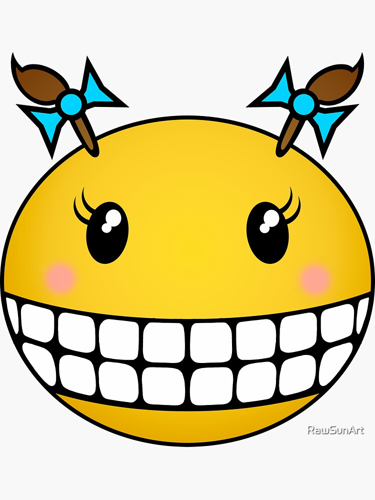 "Girl Smiley - Brown Hair, Blue Ribbons and Rosy Cheeks" Sticker by ...