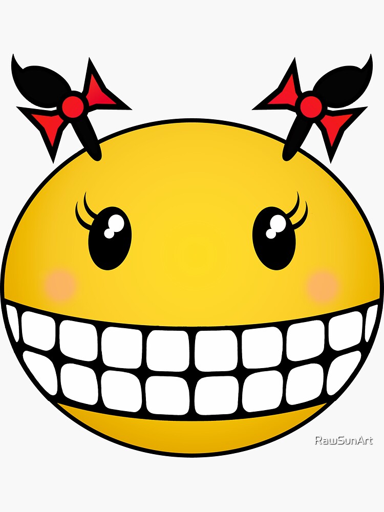 "Girl Smiley - Dark Hair, Red Ribbons and Rosy Cheeks" Sticker by ...