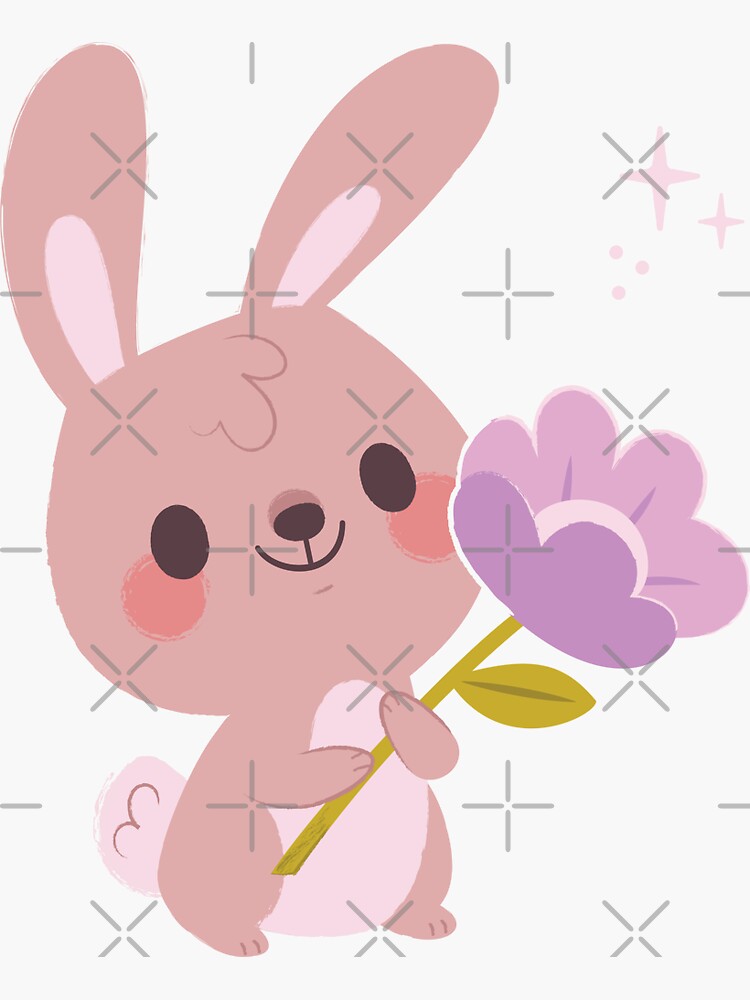 "Bunny Rabbit Holding Flower" Sticker for Sale by KristyKate | Redbubble