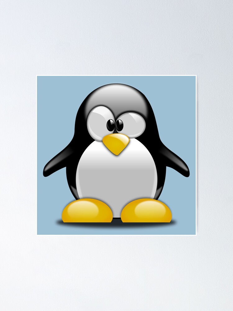 "Penguin Tux Baby, The Linux Mascot (blue background)" Poster for Sale ...