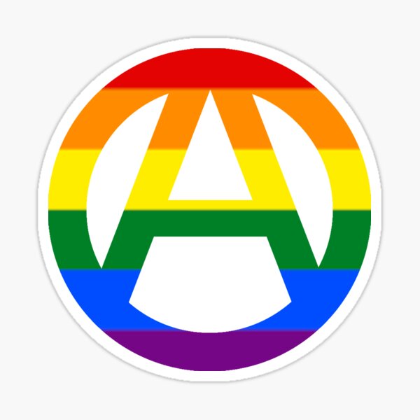 "Anarchy Symbol--Gay Pride Flag Colors" Sticker by SCHPiDAUU | Redbubble