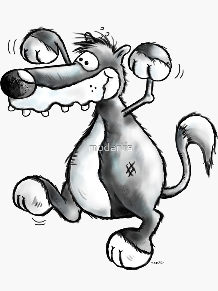 Lone Wild Wolf Cartoon Sticker By Modartis Redbubble