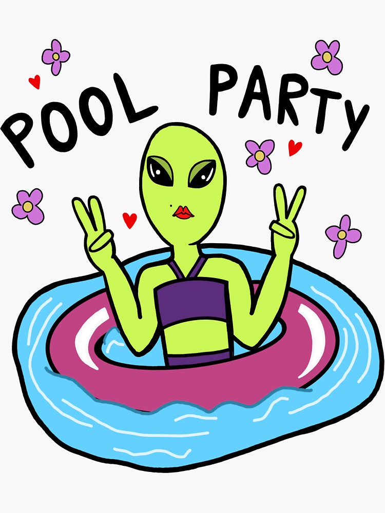 "Alien Pool Party" Sticker by Daydreamingartt | Redbubble
