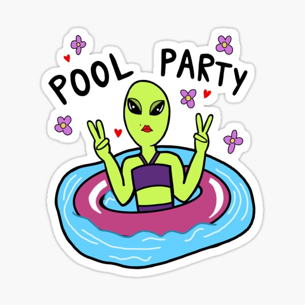 "Alien Pool Party" Sticker by Daydreamingartt | Redbubble