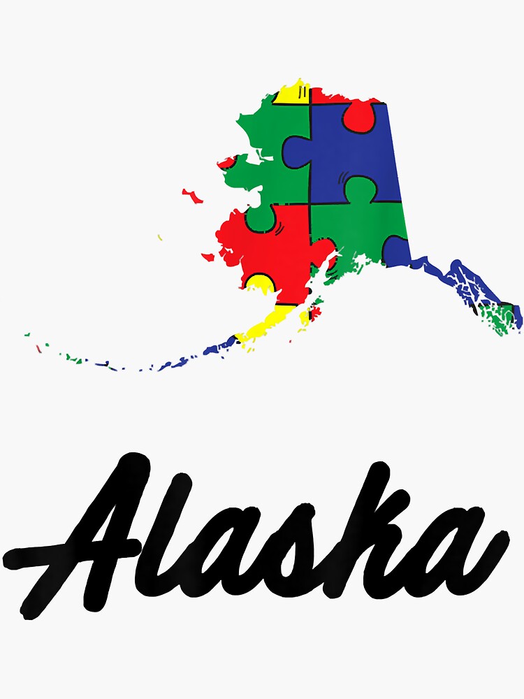 "Autism Awareness Day Alaska Puzzle Pieces Gift Tee" Sticker by ...