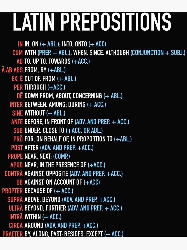 "Latin Prepositions List " Poster for Sale by ShindigThreads | Redbubble