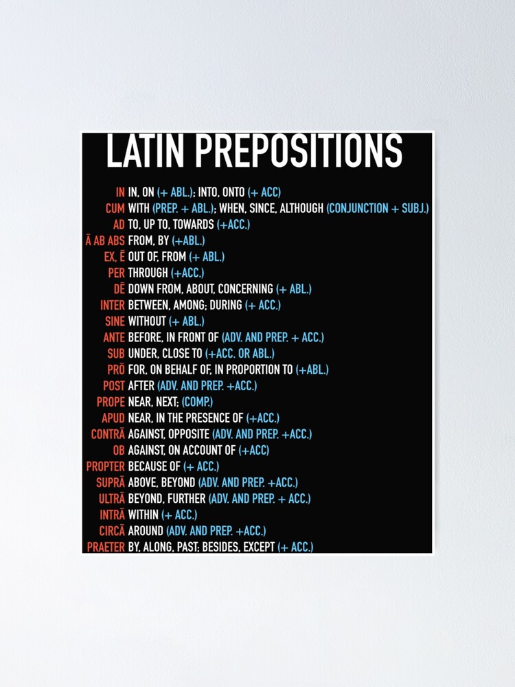 "Latin Prepositions List " Poster for Sale by ShindigThreads | Redbubble