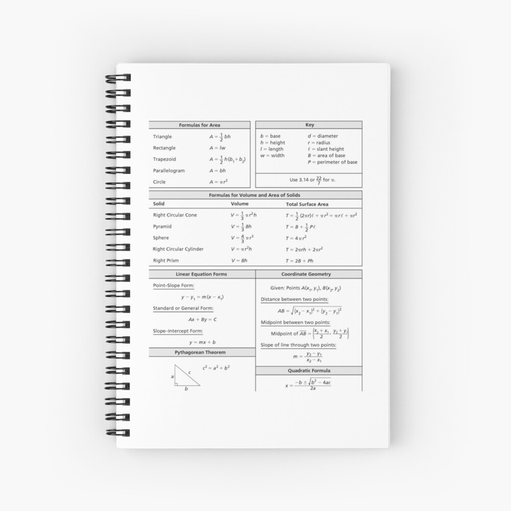 Cuaderno de espiral «Lista de hoja de trucos de fórmulas matemáticas ...