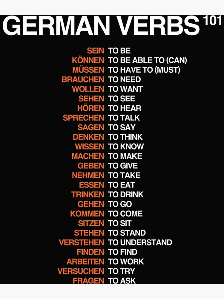 "German Verbs 101 - German Language Cheatsheet " Art Print for Sale by ...