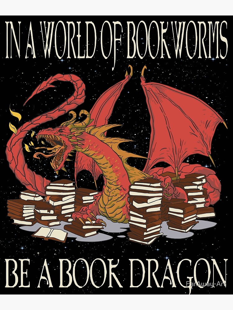 "Medieval Reader Reading Book Lover Fantasy Animal Bookworm Book Dragon ...
