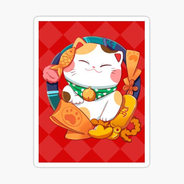 Pegatina «Gato de la suerte de dibujos animados lindo Kawaii Maneki ...