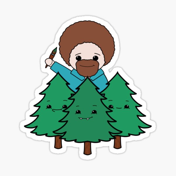 "Bob Ross inspired cartoon " Sticker for Sale by 44calibremigs | Redbubble