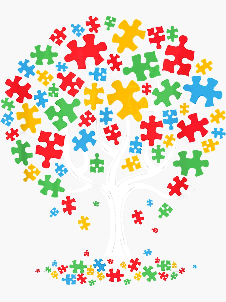 "Autism Awareness Month Puzzle Piece Tree ASD Supporter Cute" Sticker ...