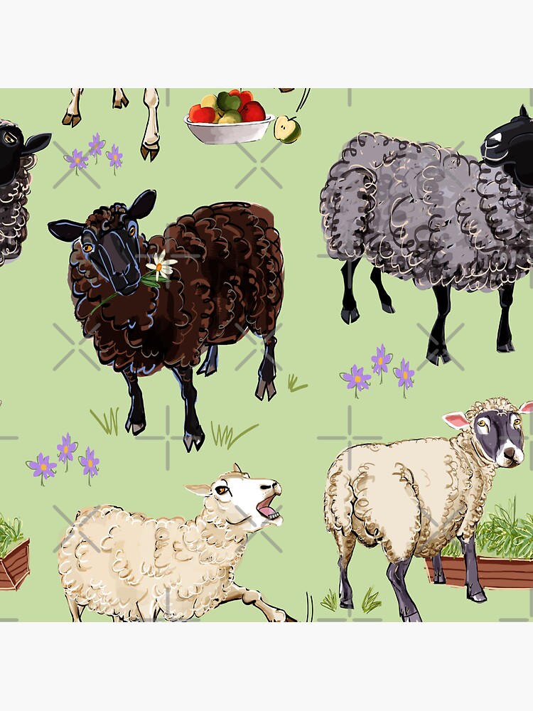 "Sheep pattern in green" Sticker for Sale by EskTuulispaa | Redbubble