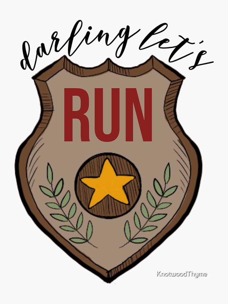 "Darling Let's Run Badge" Sticker by KnotwoodThyme | Redbubble