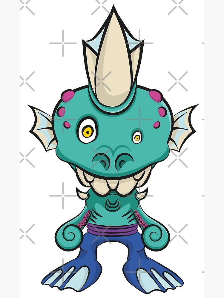 "Sea monster- alien - blue creature - illustration - tongue - Cartoon ...