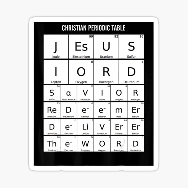 "Periodic Table Christian Jesus Elements Science Nerd" Sticker for Sale ...