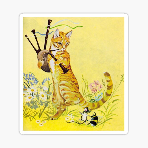 "Vintage Cat with Bagpipe" Sticker by IliaLobell | Redbubble