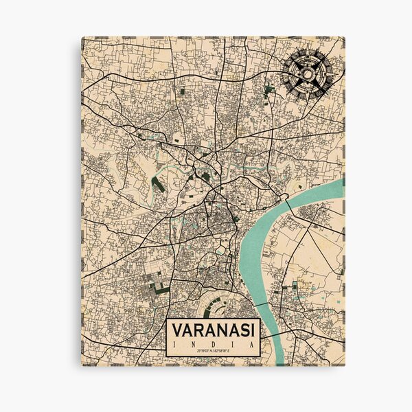 "Varanasi City Map of Uttar Pradesh, India - Vintage" Canvas Print for ...